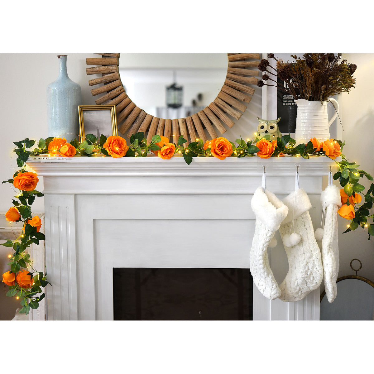 14 Ft 2 Pack Mandarin Orange Rose Silk Flower Garland Artificial Flowe ...