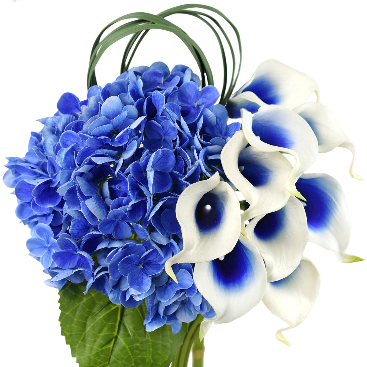 Real Touch Royal Blue Hydrangea and Blue with White Call Lilies Mix Fl ...