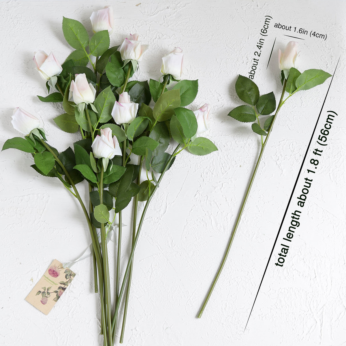 Antique White Pink Long Stem 21 inches Roses Real Touch Silk Artificia ...