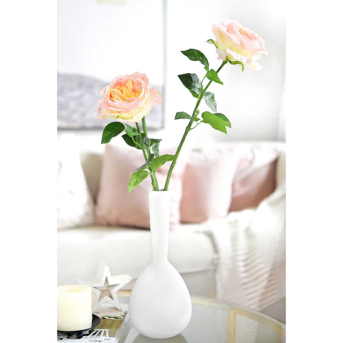 Sundown Pink Real Touch Garden Roses Large Blooms 2 Long Stems ...