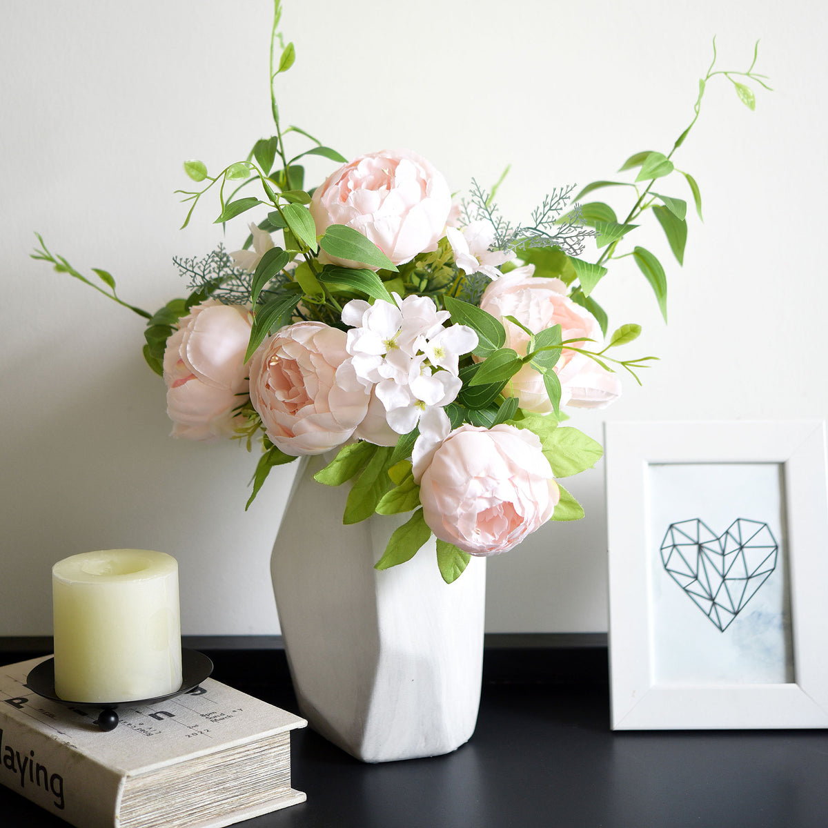 Soft Peach Pink Artificial Peony & Hydrangea Bouquet – FiveSeasonStuff