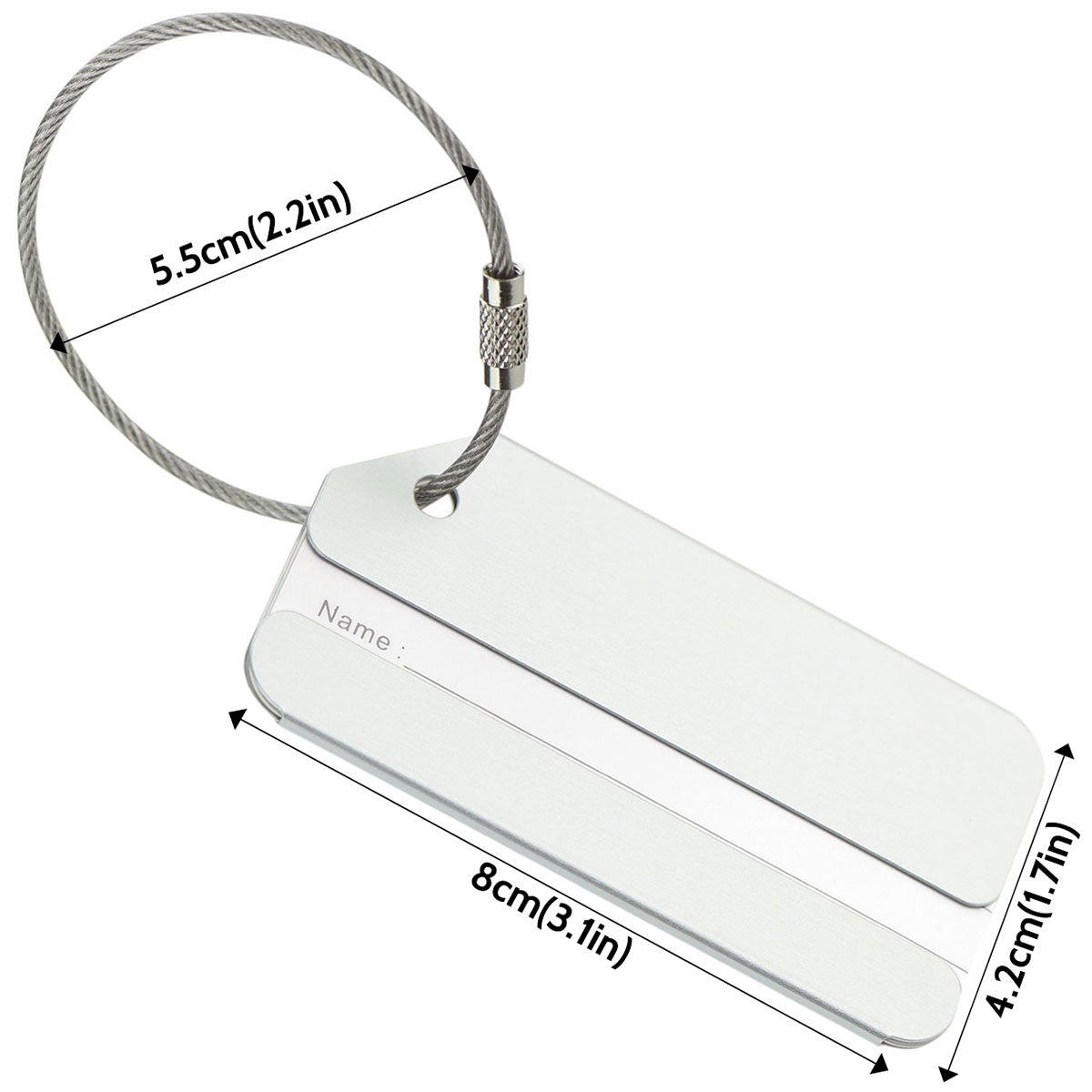 Set of 6 Metal Luggage Tags with Steel Cable – Silver – FiveSeasonStuff