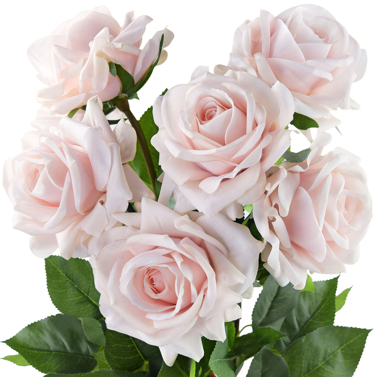 6 Long Stems Faded Pink Real Touch Garden Roses Large Blooms ...