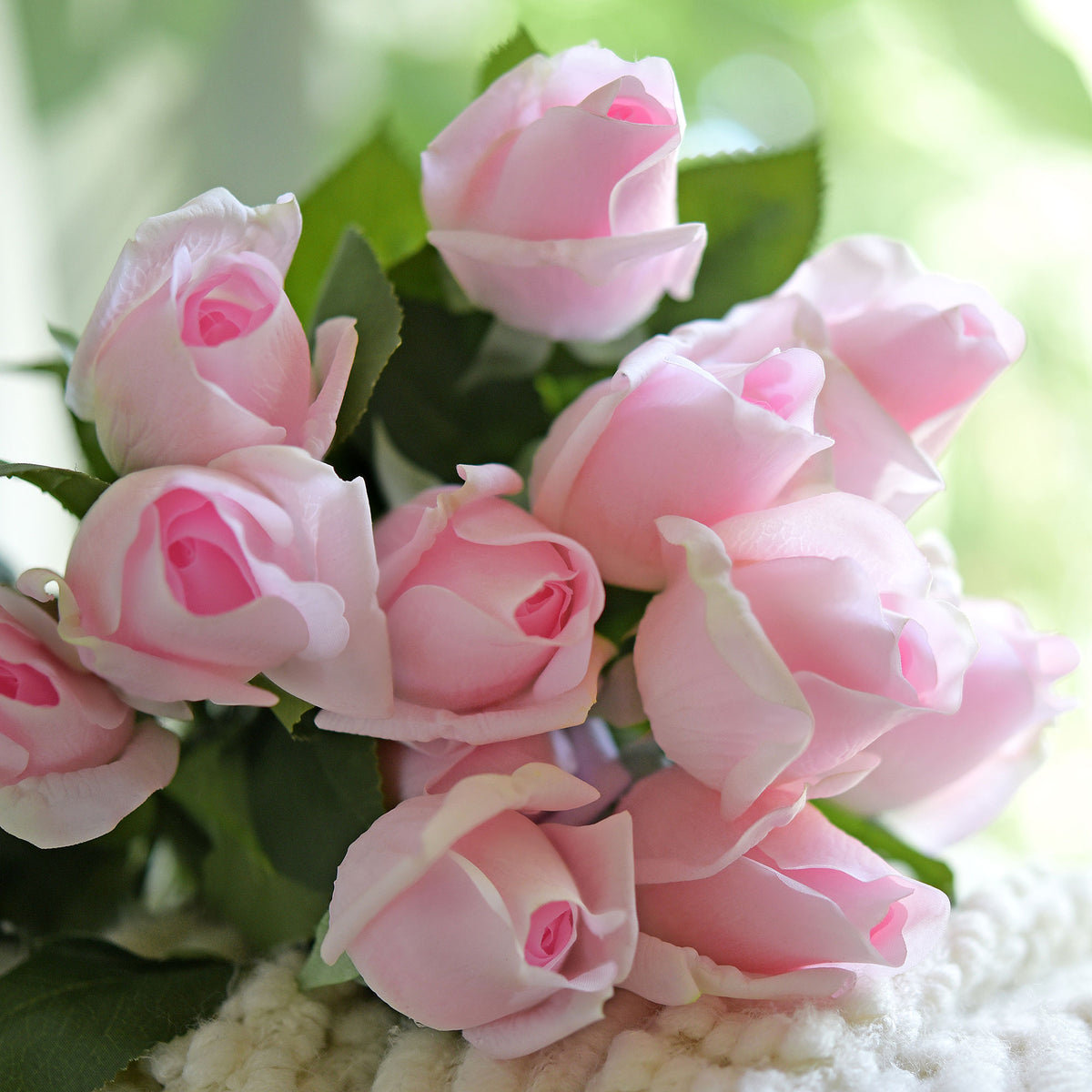 Pale Pink Long Stem 21 inches Roses Real Touch Silk Artificial Flowers ...