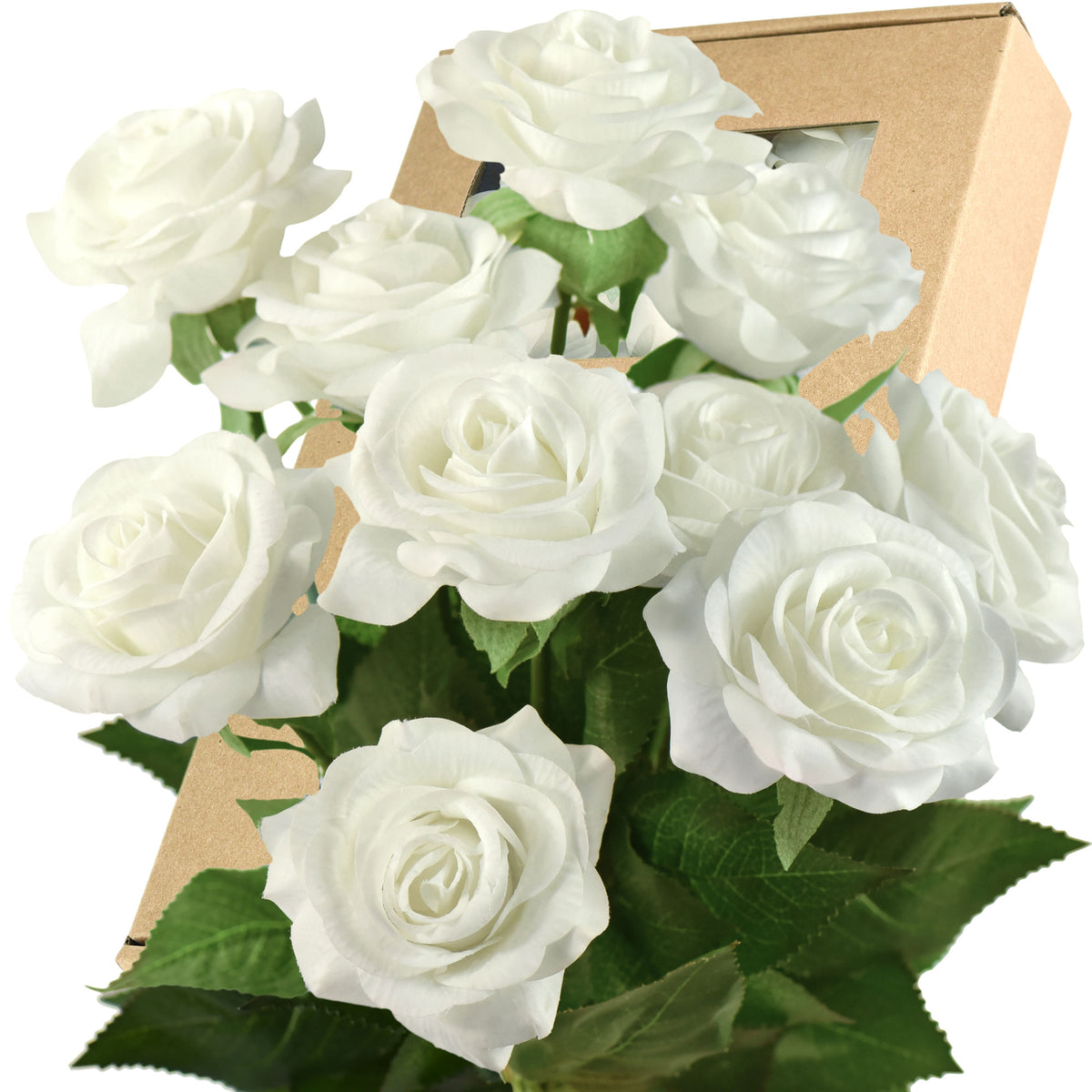 Artificial Flowers Real Touch Silk Roses 10 Stems (White) – FiveSeasonStuff