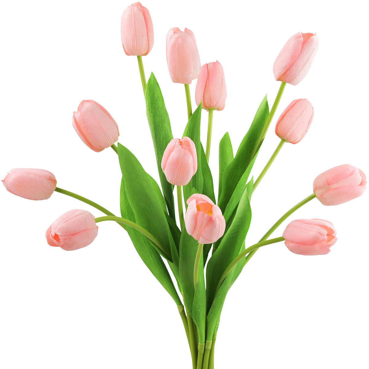 Real Touch Long Stem Soft Pink Tulips – 12 Artificial Flowers with Fol ...