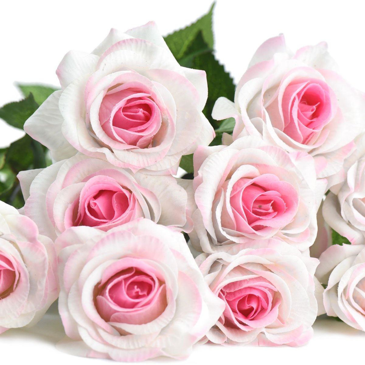 Artificial Flowers Real Touch Silk Roses 10 Stems (White & Pink ...