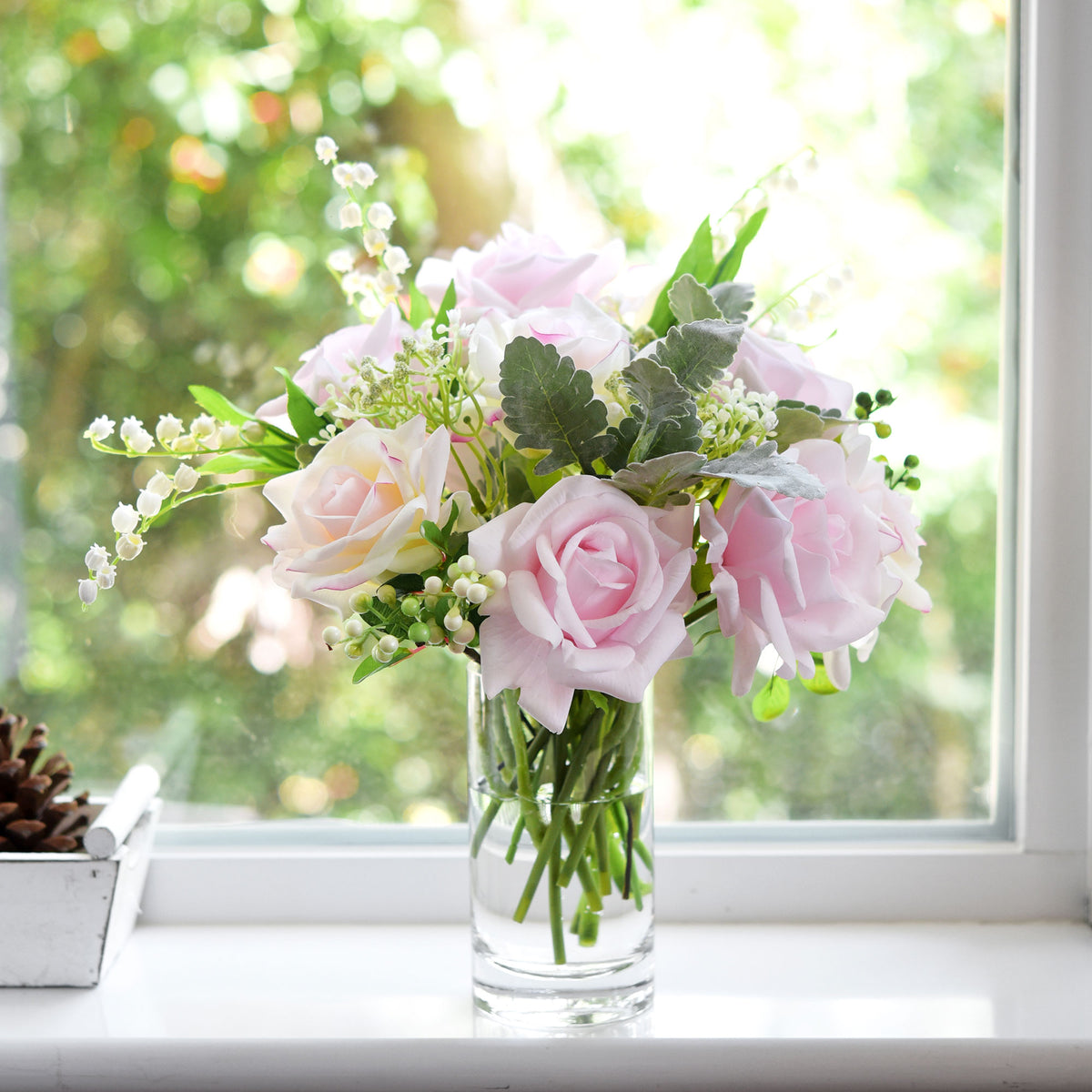 FiveSeasonStuff Light Pink Real Touch Garden Rose Artificial Flowers W