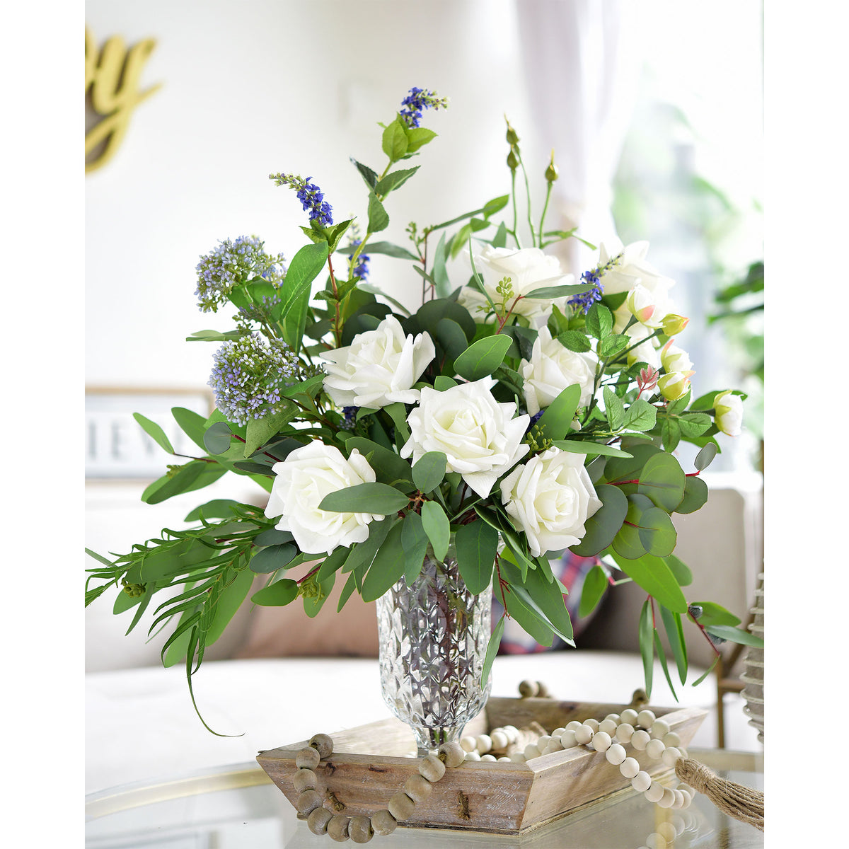 FiveSeasonStuff Milk White Real Touch Garden Rose Artificial Flowers W