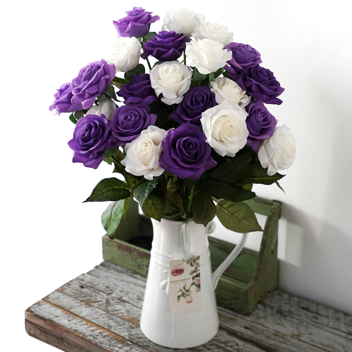 Real Touch 12 Stems Light Purple | White Mix Color Silk Artificial Ros ...