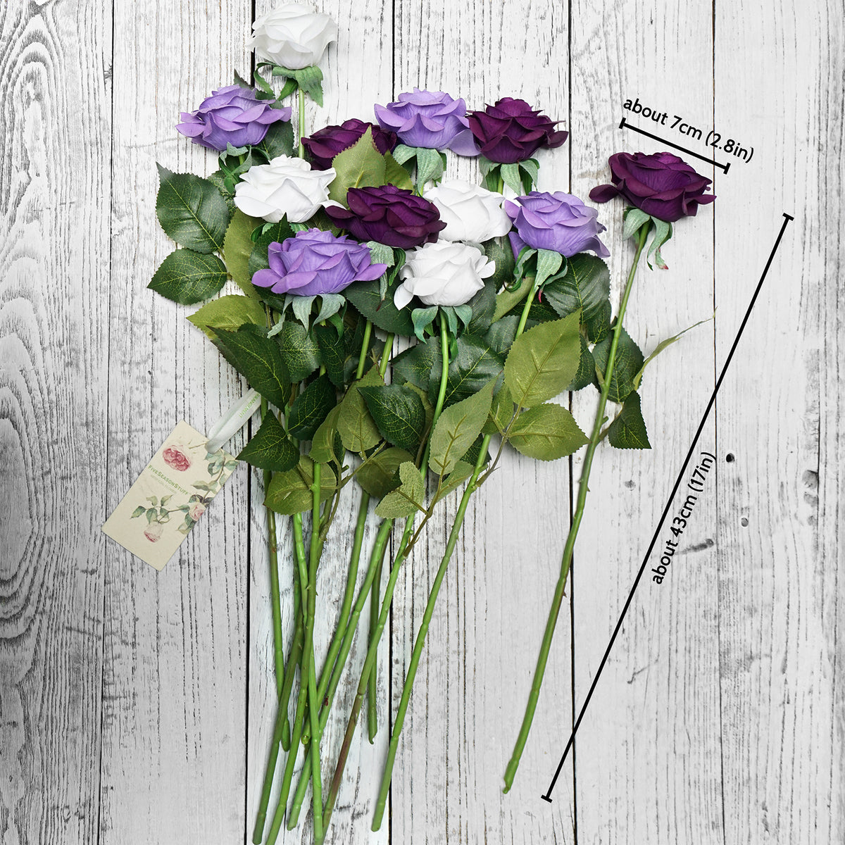 Real Touch 12 Stems Dark Purple | White Mix Silk Artificial Roses Flow ...